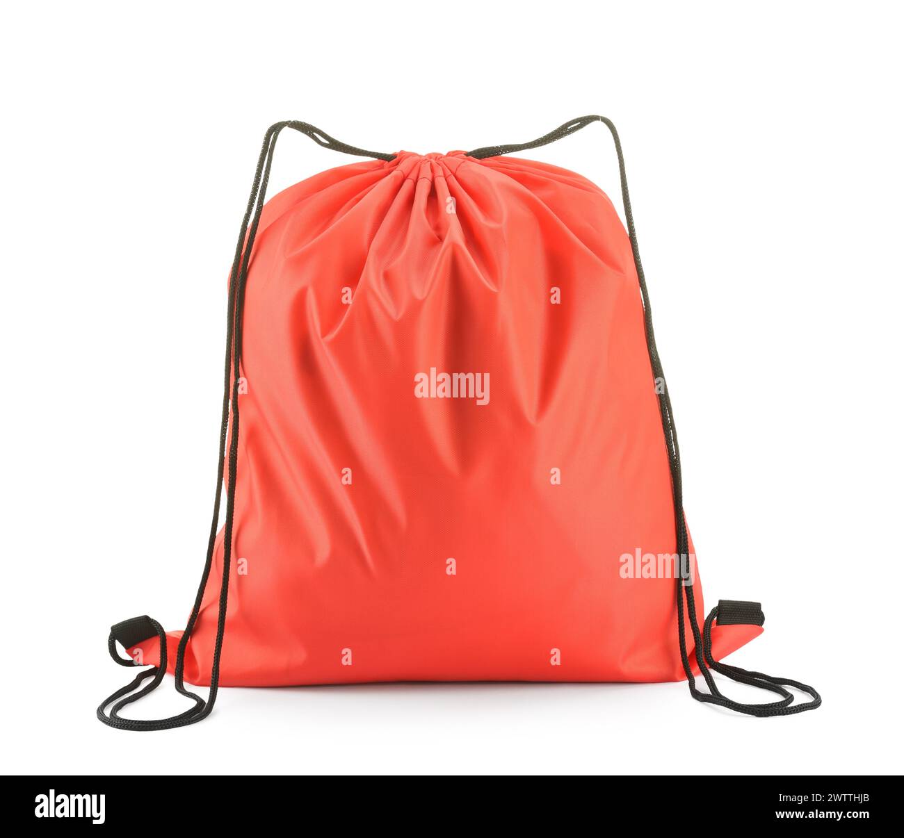 One red drawstring bag isolated on white Stock Photo - Alamy
