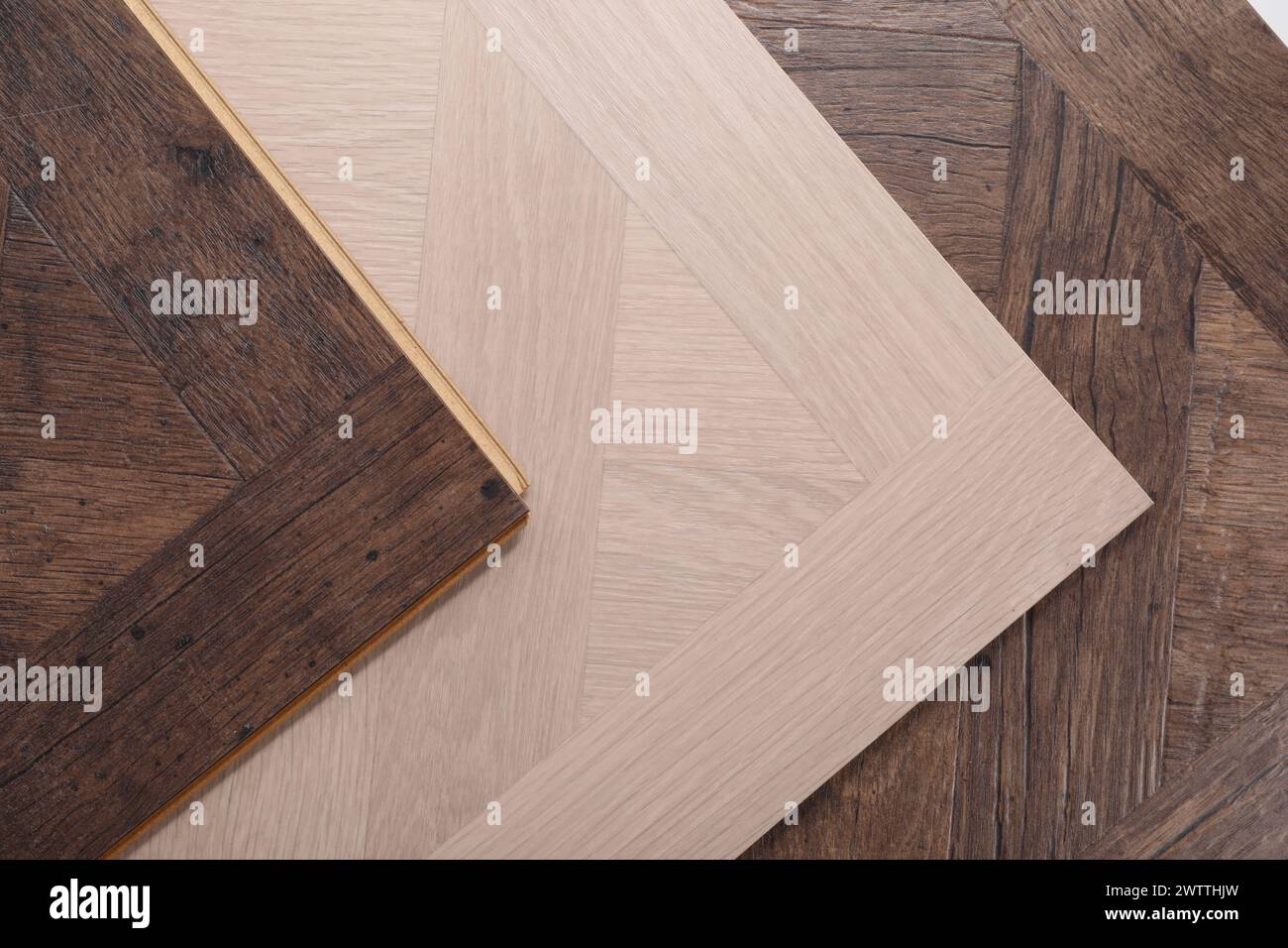 Samples of wooden flooring as background, top view Stock Photo - Alamy