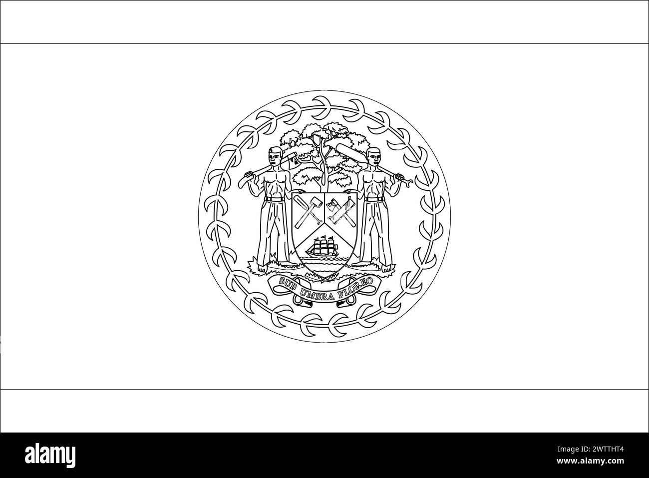 Belize flag - thin black vector outline wireframe isolated on white ...