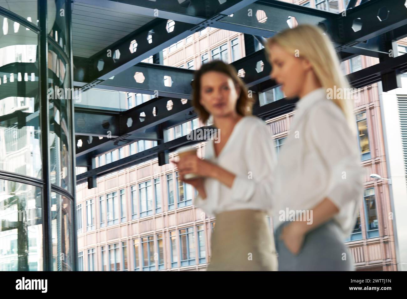 Two women having a conversation in a modern office setting Stock Photo ...