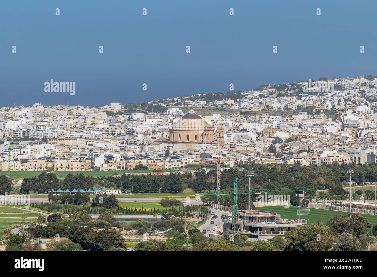 Aerial view of Mosta, Malta, dominated by the famous Rotunda Church Stock Photo - Alamy