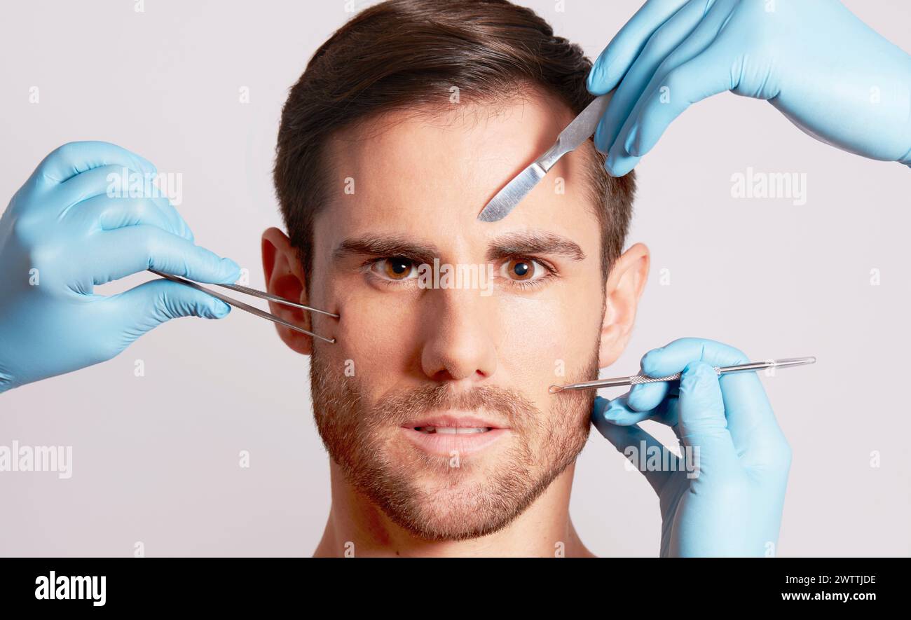 Man receiving aesthetic facial treatment Stock Photo - Alamy