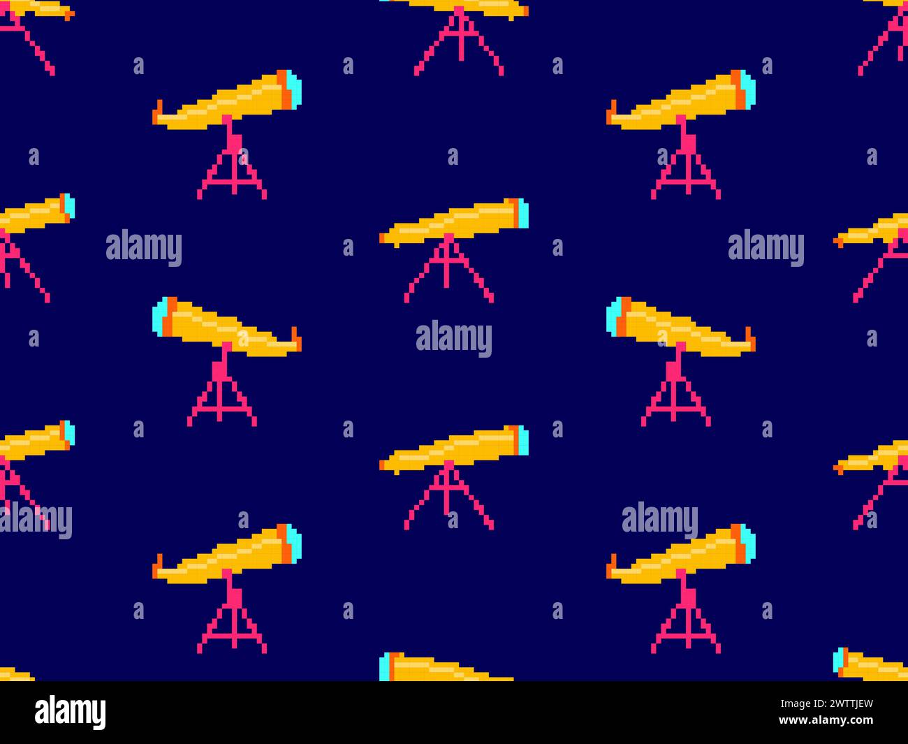 Pixel telescope seamless pattern. Telescope on a tripod in pixel art ...