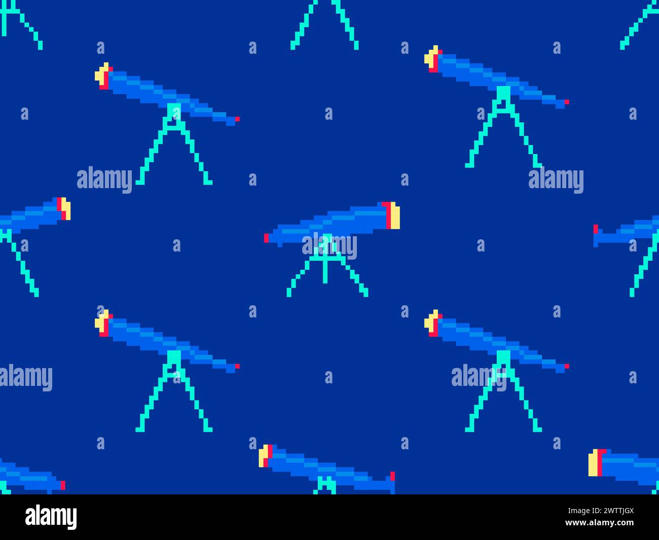 Pixel telescope seamless pattern. Telescope on a tripod in pixel art ...