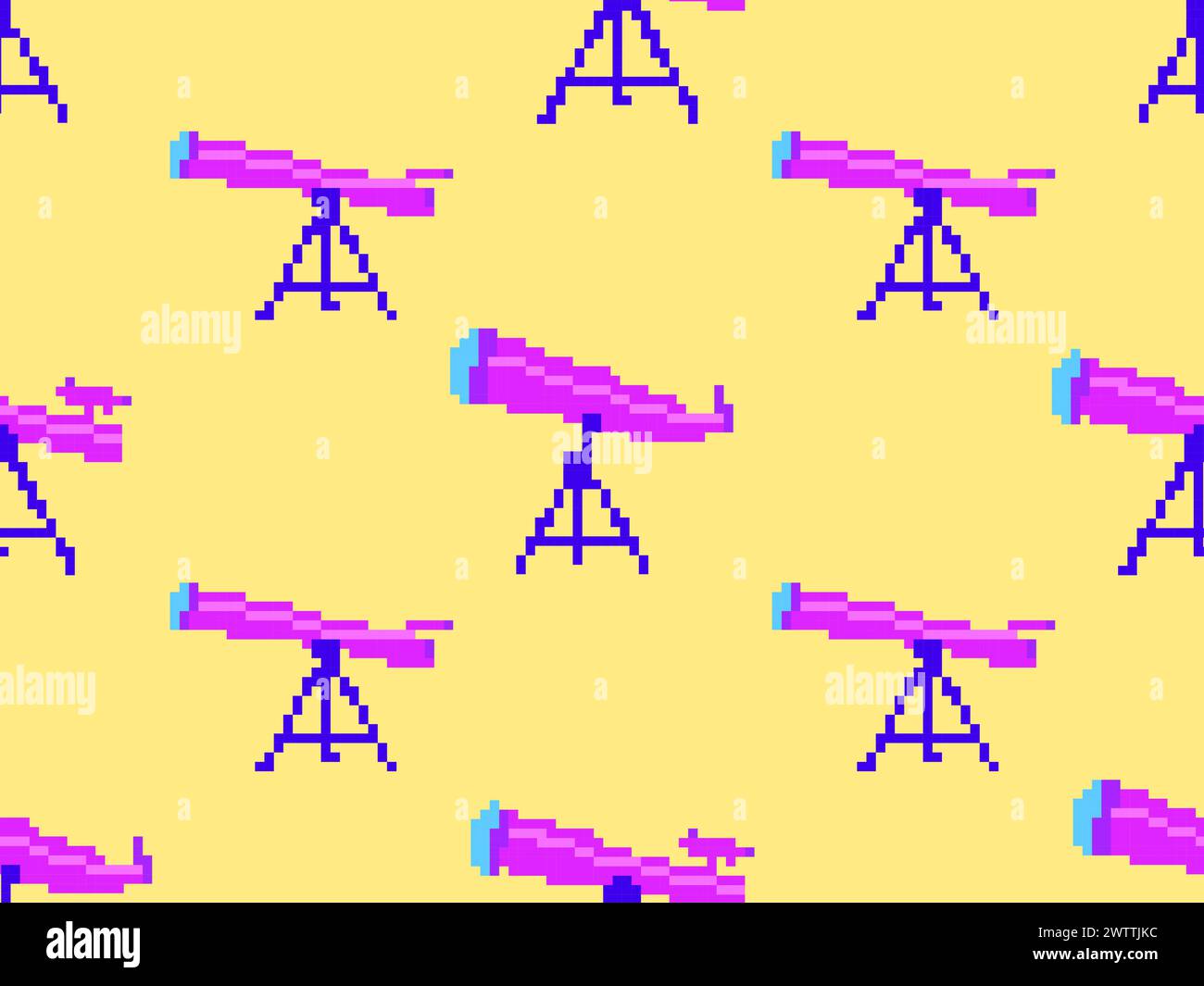 Pixel telescope seamless pattern. Telescope on a tripod in pixel art ...