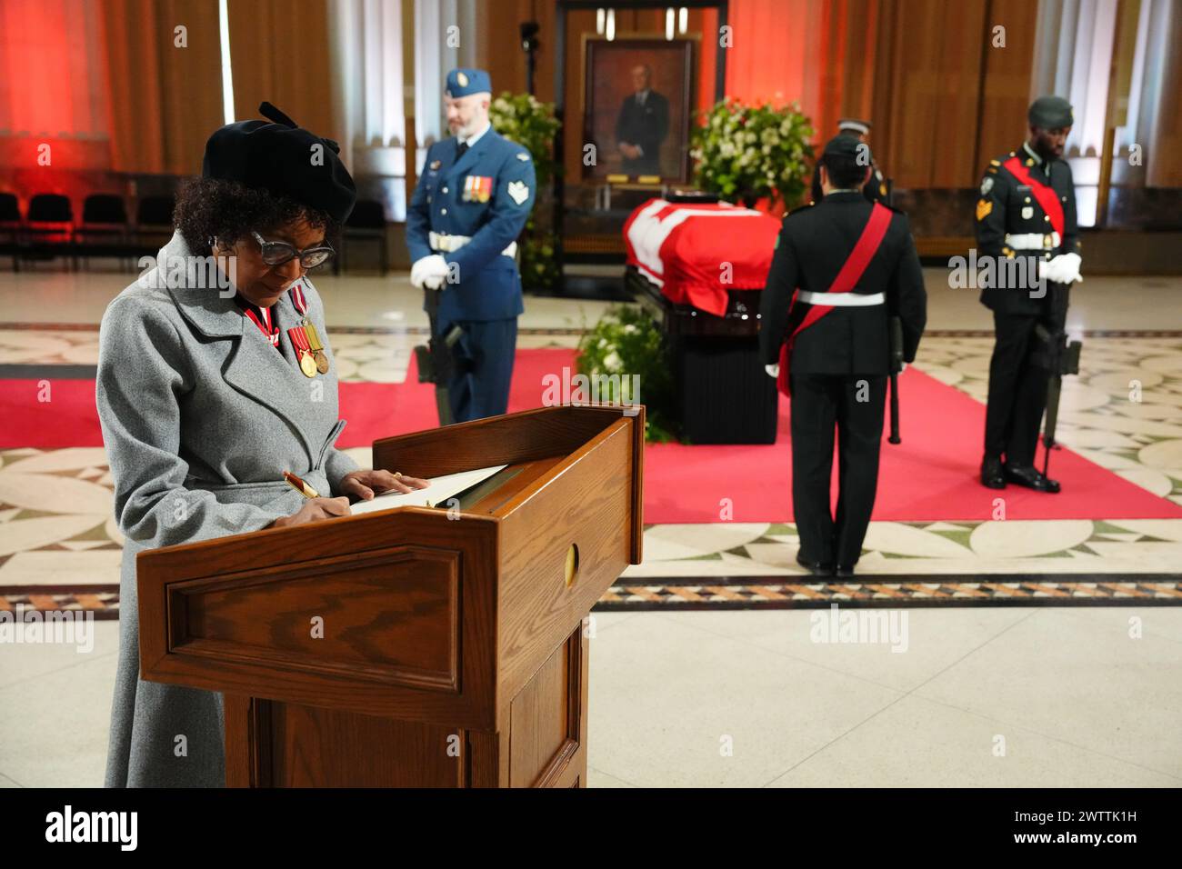Ottawa, Canada. 19th Mar, 2024. Former governor general Michaelle Jean pays her respects as ...