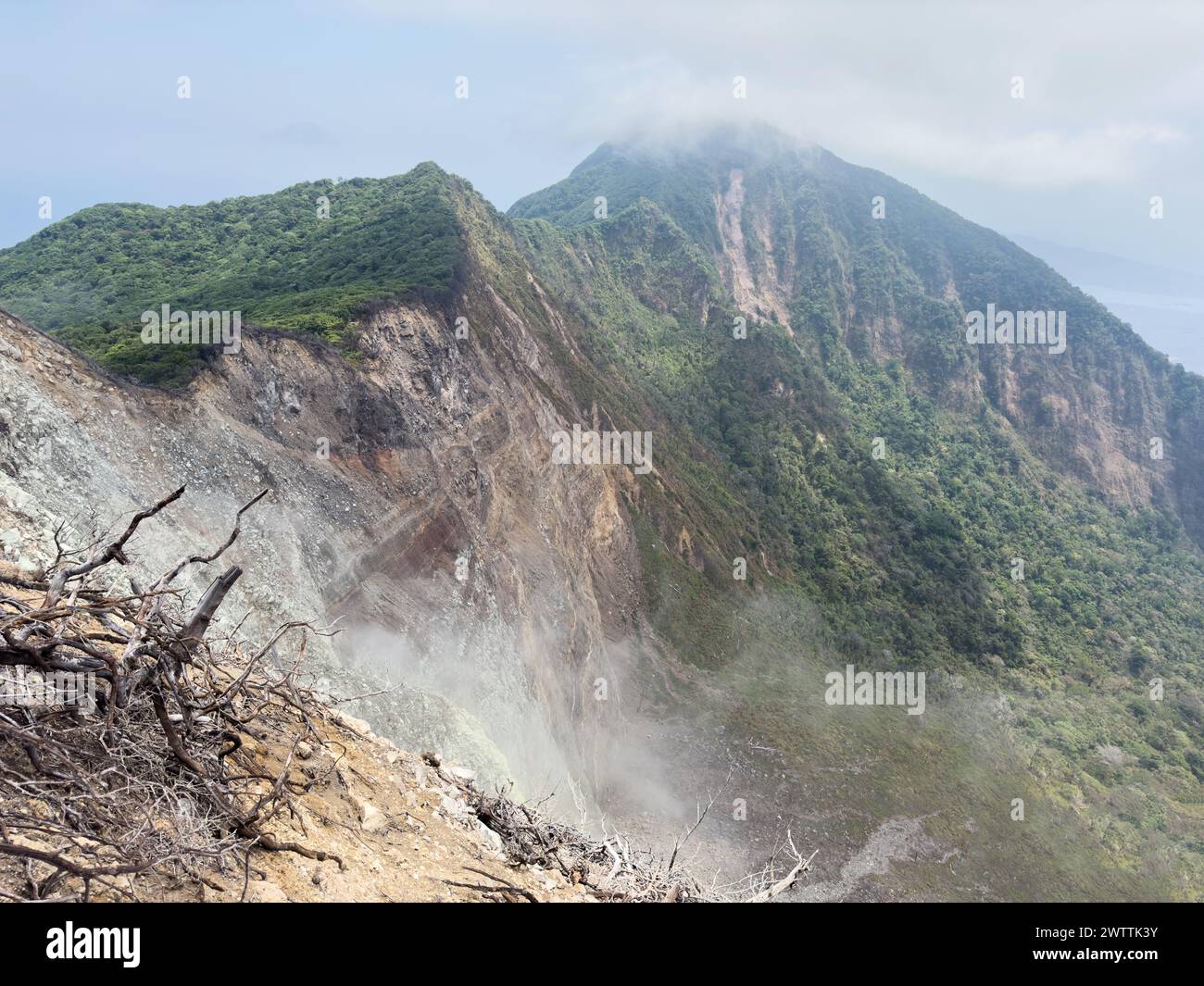 Adventure hike on volcano crater theme. Mountain cliff landscape Stock ...