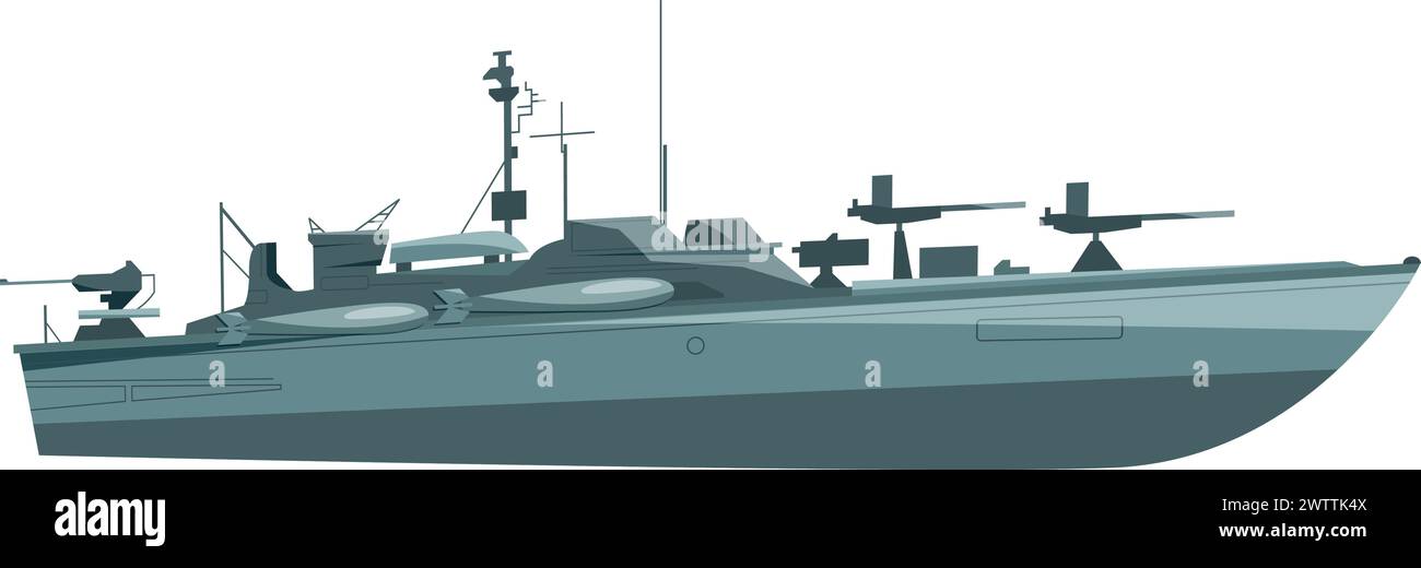 Warship side view. Military ship. Cartoon destroyer Stock Vector Image ...