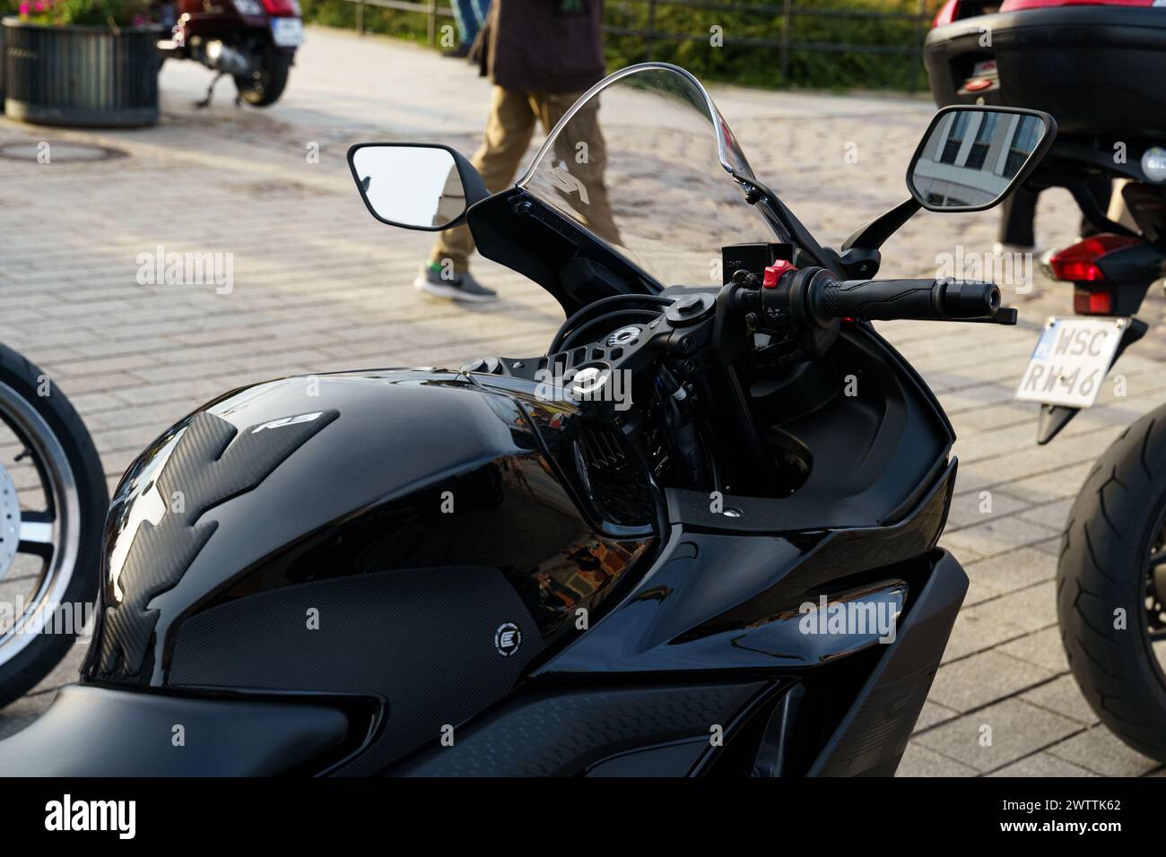 Warsaw, Poland - August 6, 2023: Detailed view of the Yamaha R3 ...