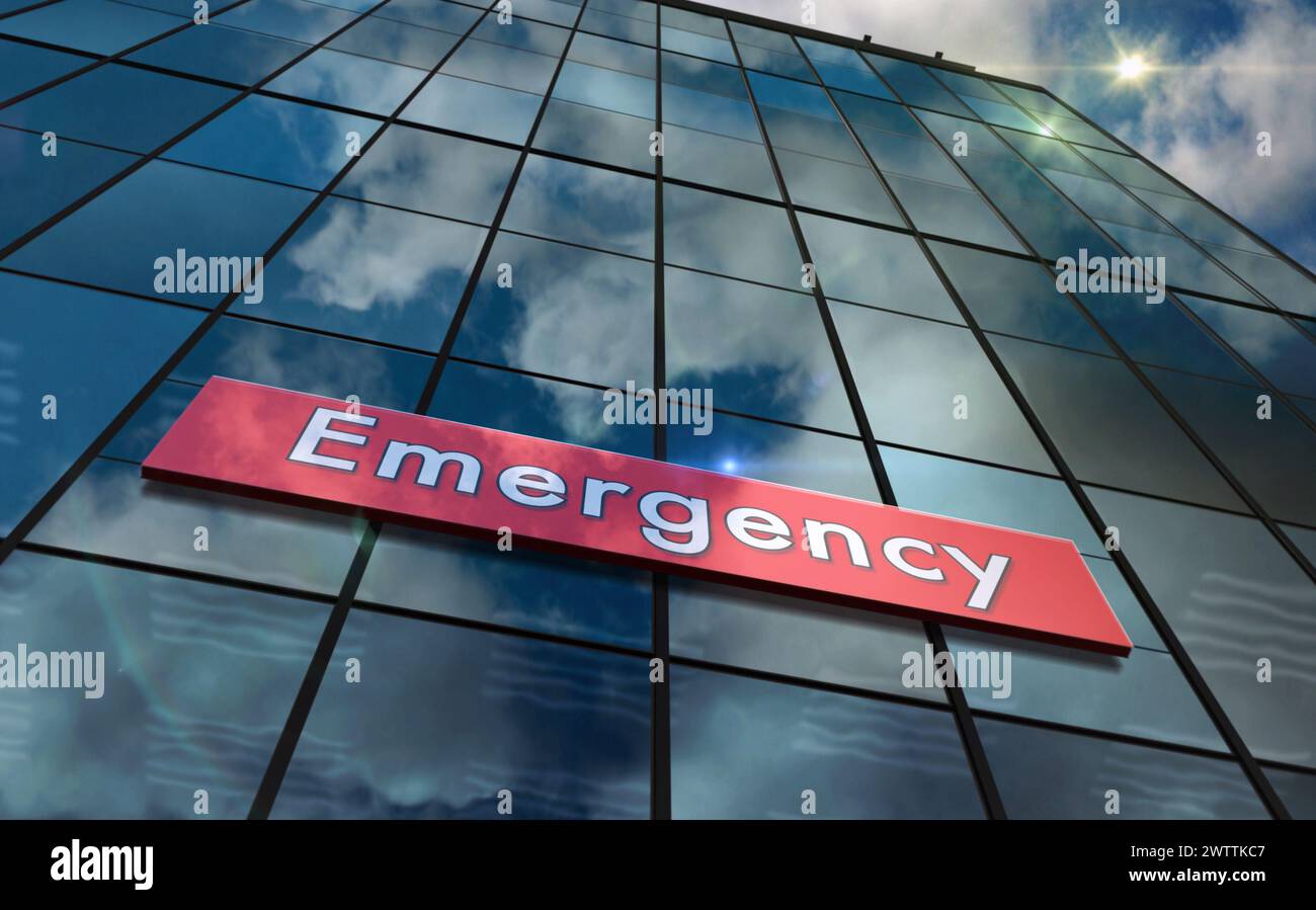Emergency hospital clinic glass building concept. Health care medical ...