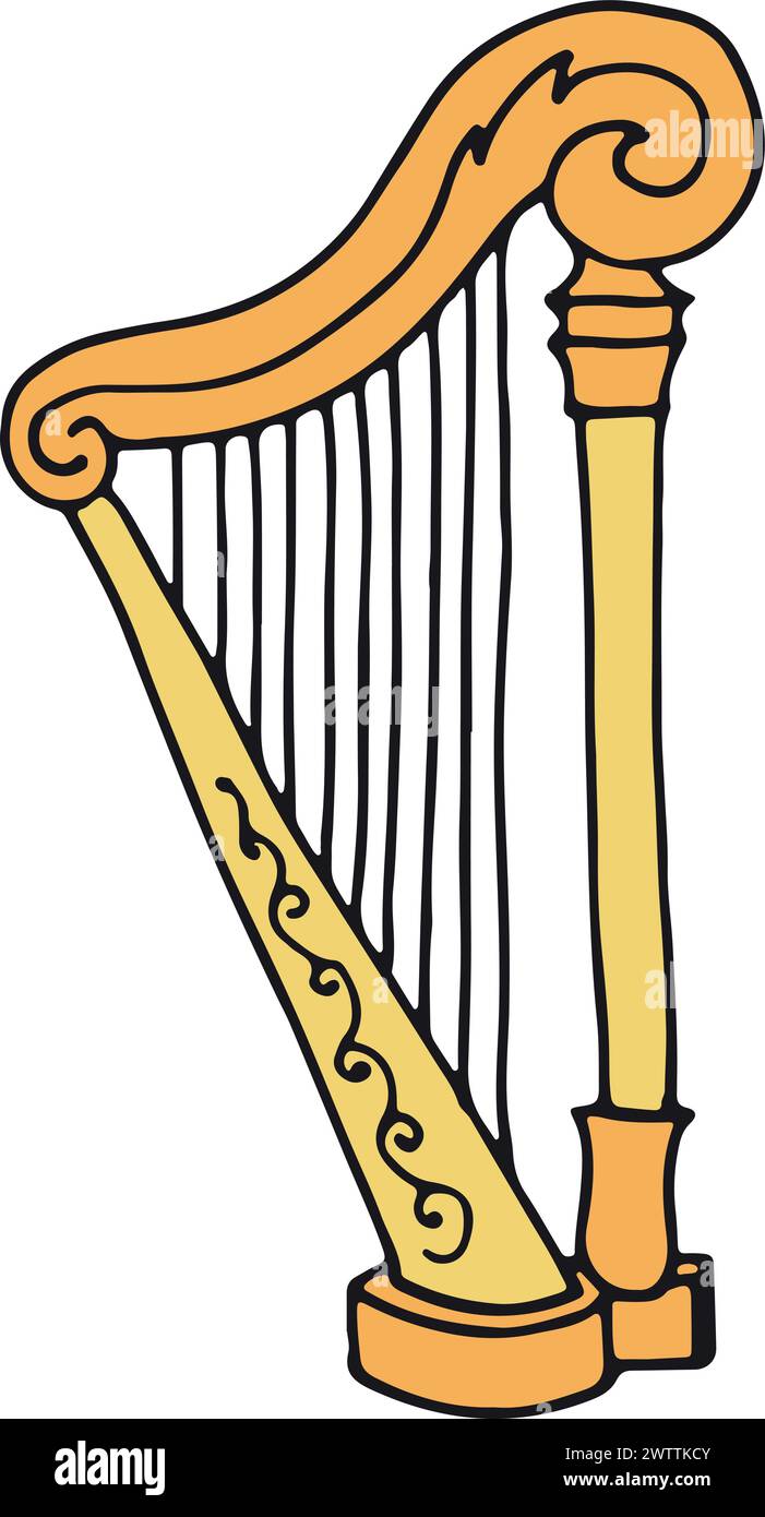 Harp doodle drawing. Classic music vintage instrument Stock Vector ...