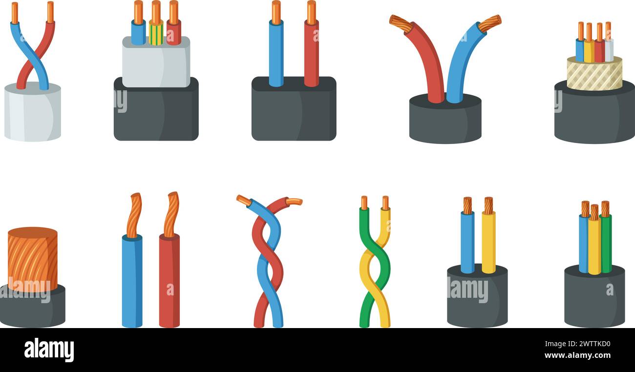 Electric wire connection icon set. Cable network element Stock Vector ...