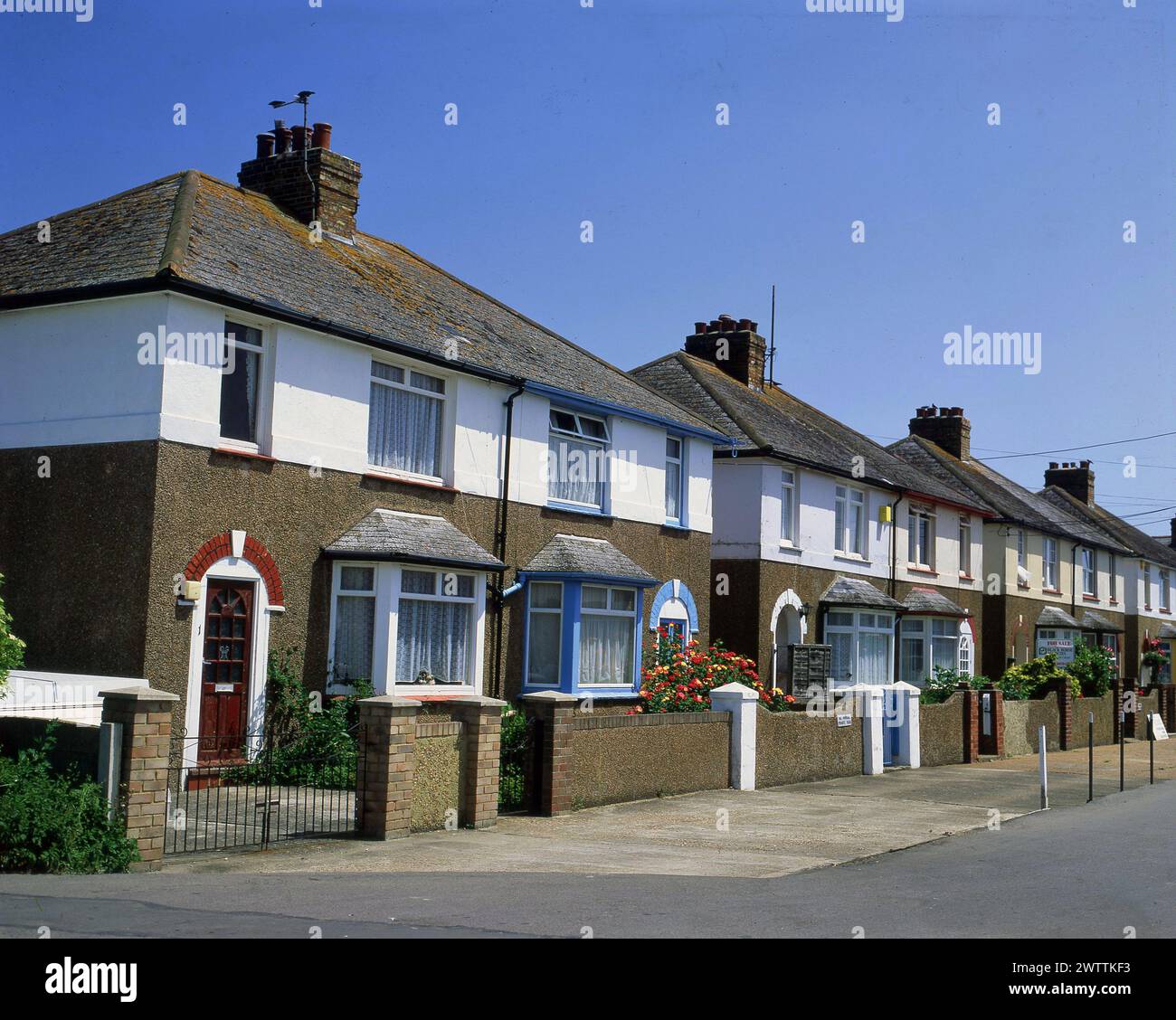 1960s, historical, exterior view of a terrace of semi-detached houses ...