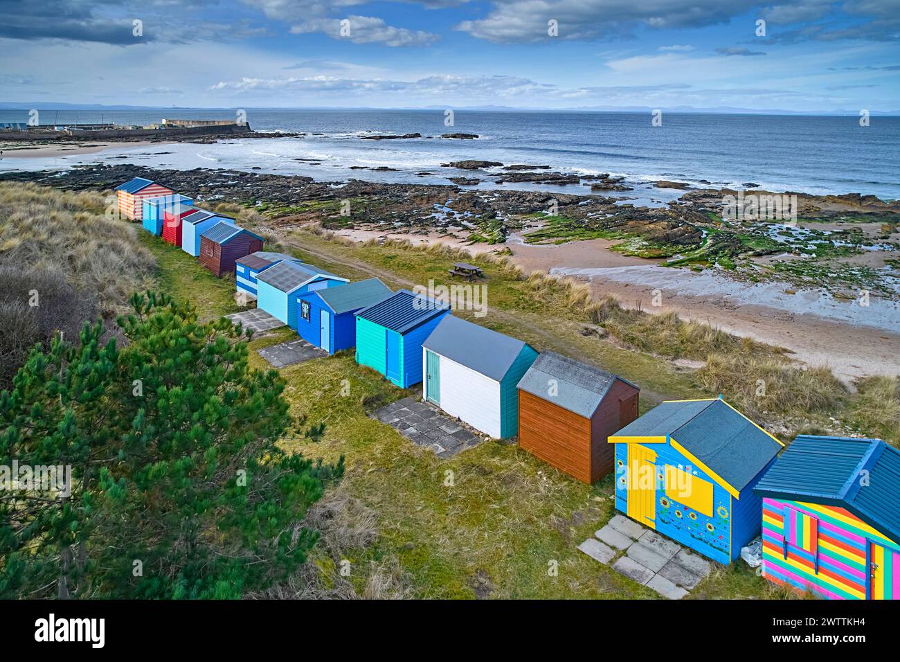 Hopeman Moray Coast Scotland a row of colourful beach huts or chalets ...