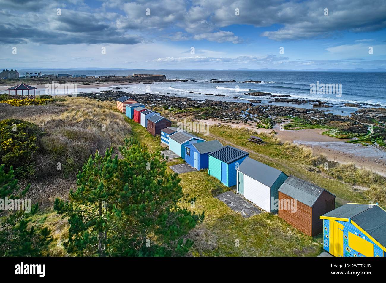 Hopeman Moray Coast Scotland a row of colourful beach huts or chalets ...