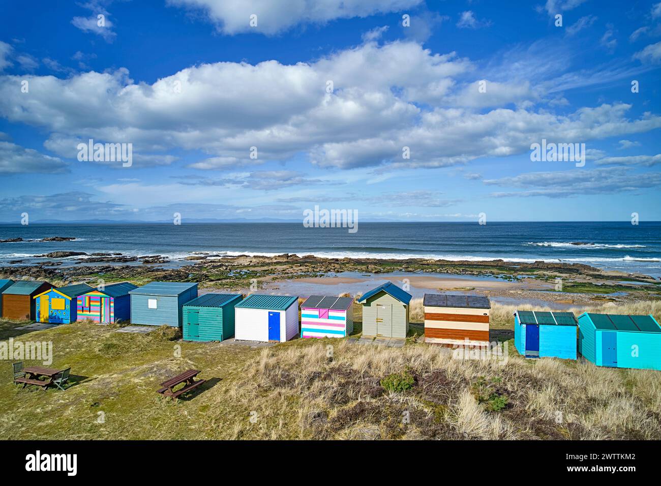Hopeman Moray Coast Scotland colourful beach huts or chalets ...