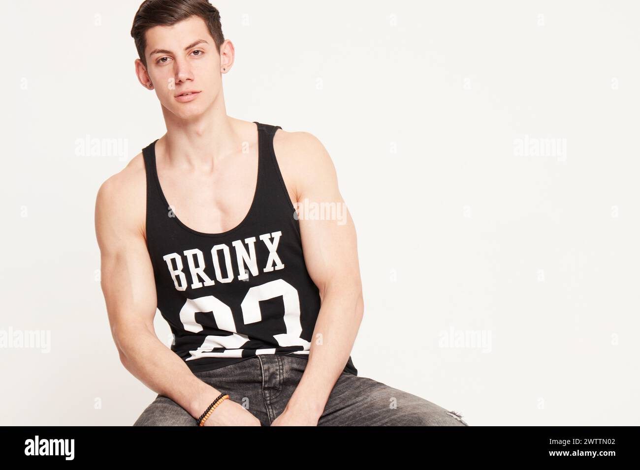 Man white tank top hi-res stock photography and images - Alamy