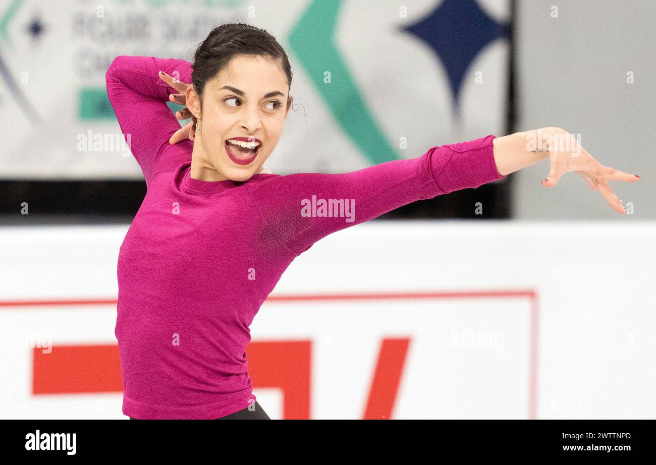 Madeline Schizas, of Canada, performs her routine during a practice for ...