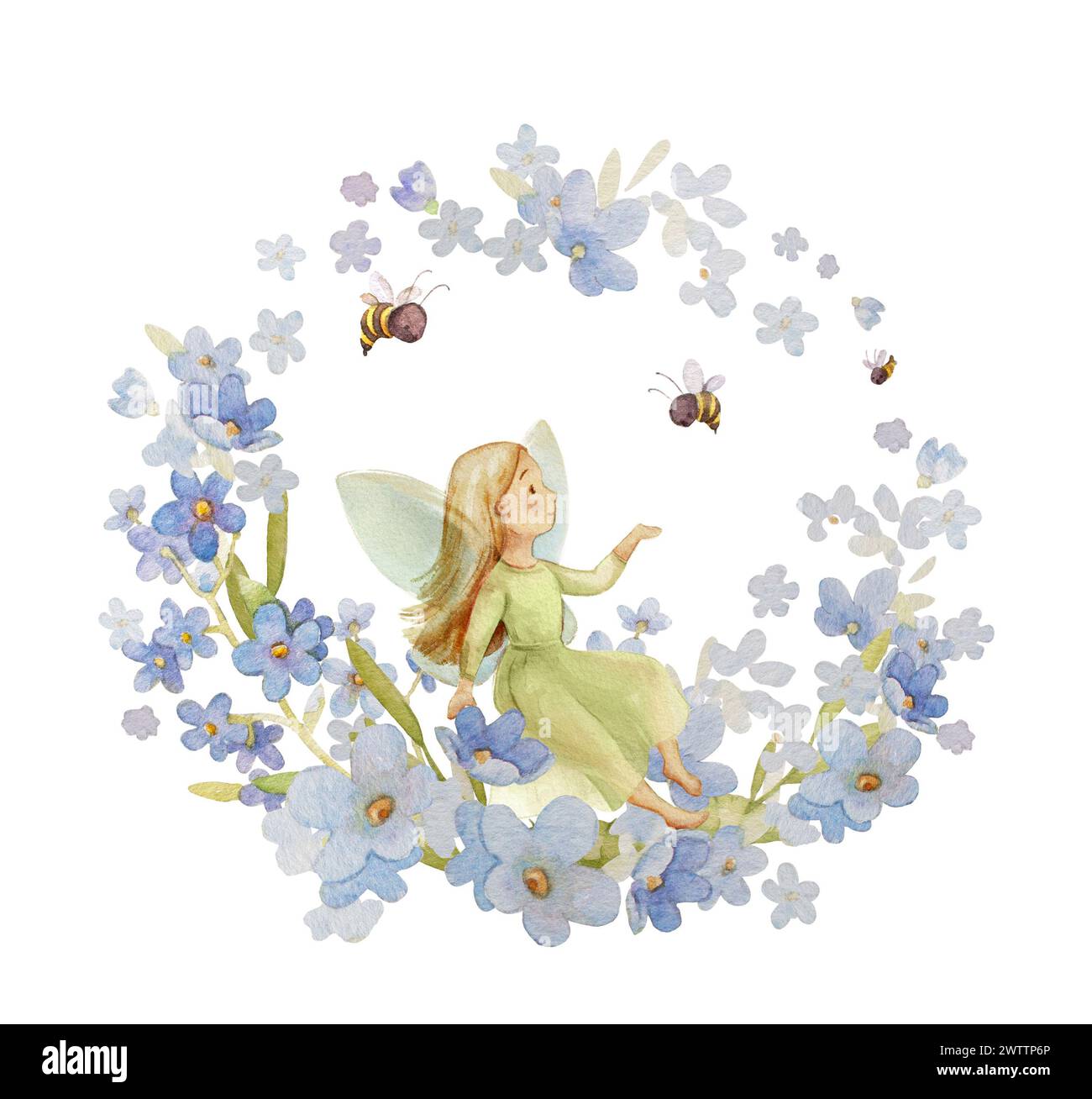 Cute Fairy Watercolor Illustration. Forget Me Not Nursery Decor. Garden ...