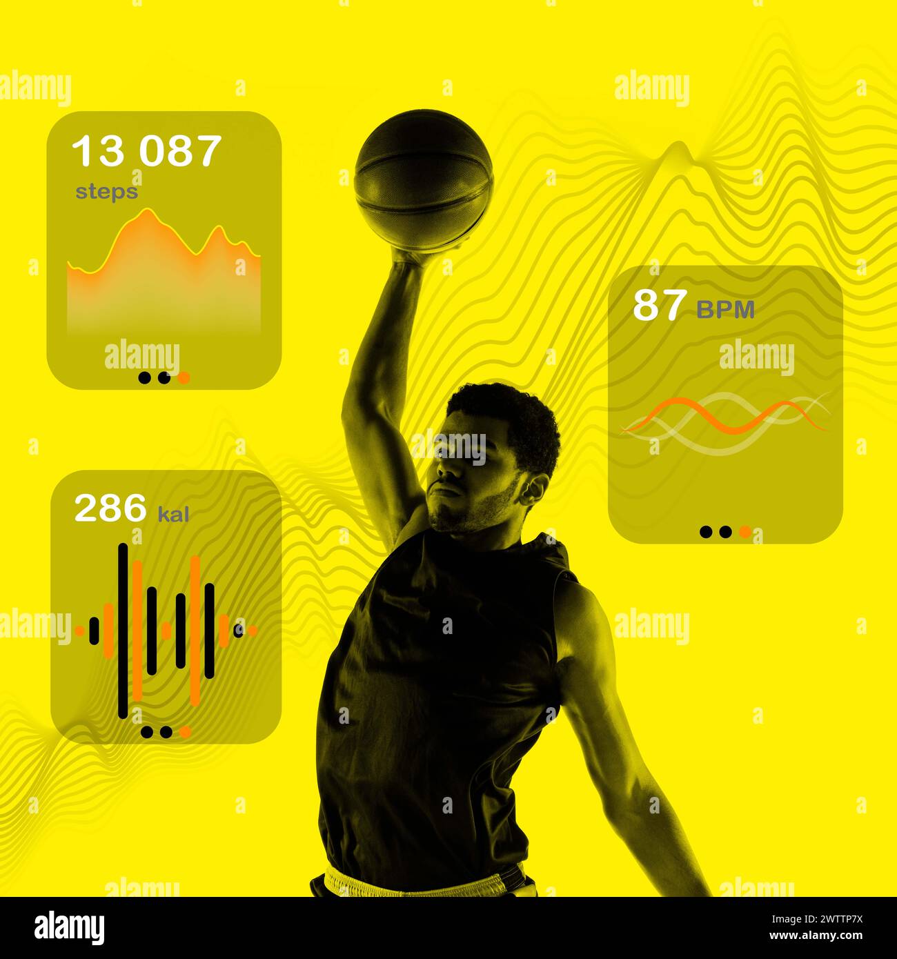 Athletic young muscular man, basketball player in motion, playing ...