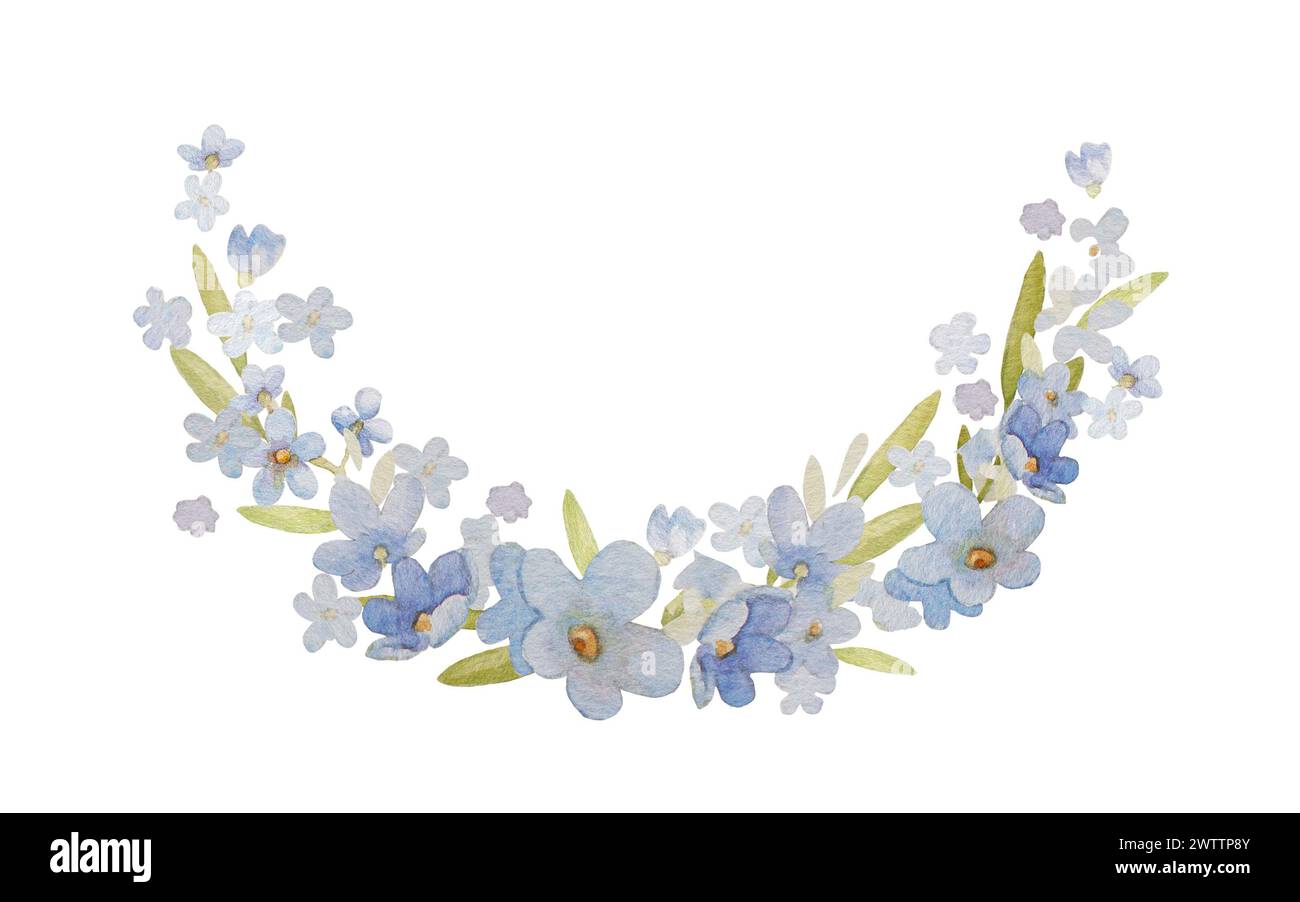 Forget Me Not Flower Border. Blue Watercolor Flowers Clipart. Hand ...