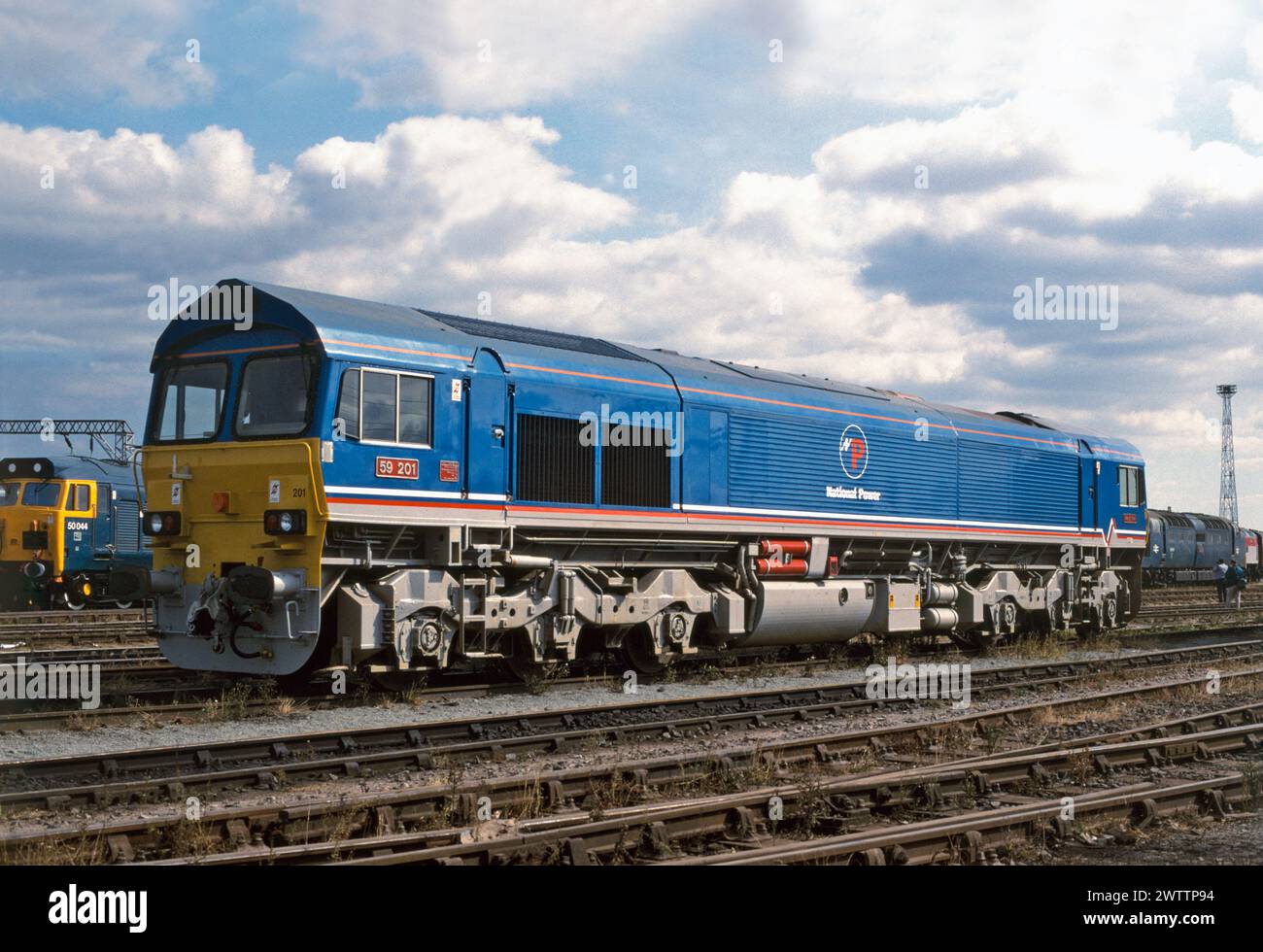 A Class 59 diesel locomotive number 59201 in National Power livery on ...