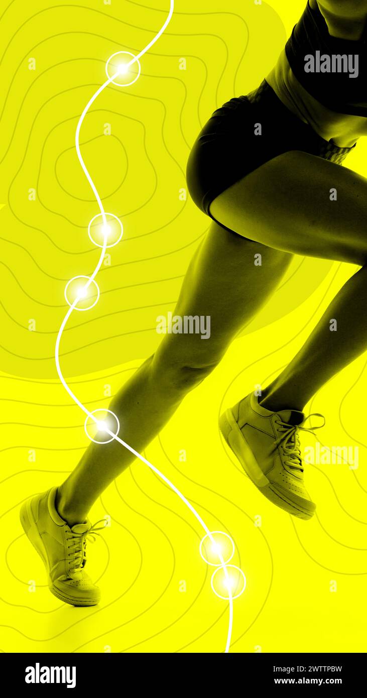 Cropped image of female legs in dynamic pose, athlete in motion running ...