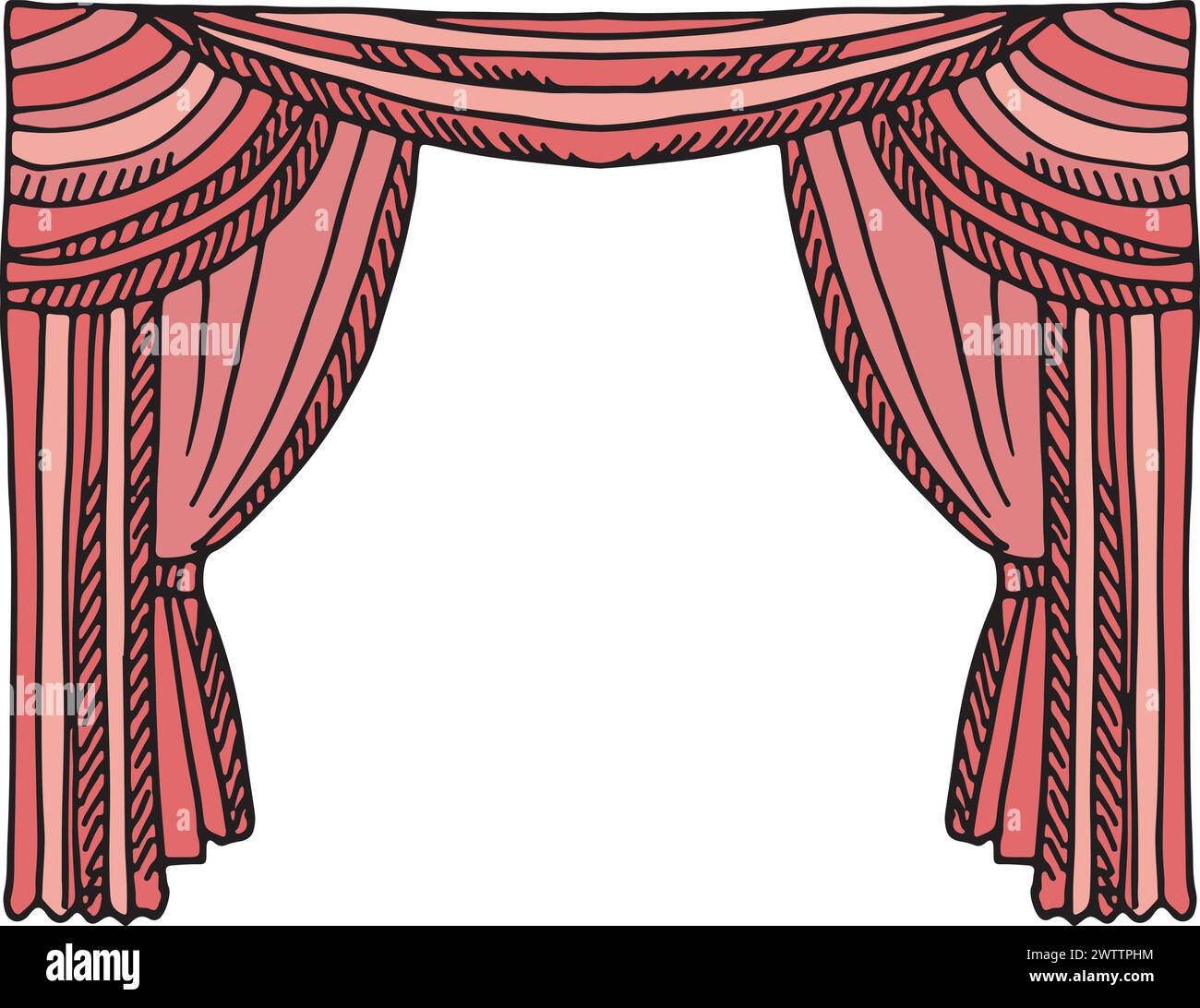Red drapery theater doodle. Stage frame curtains Stock Vector Image ...