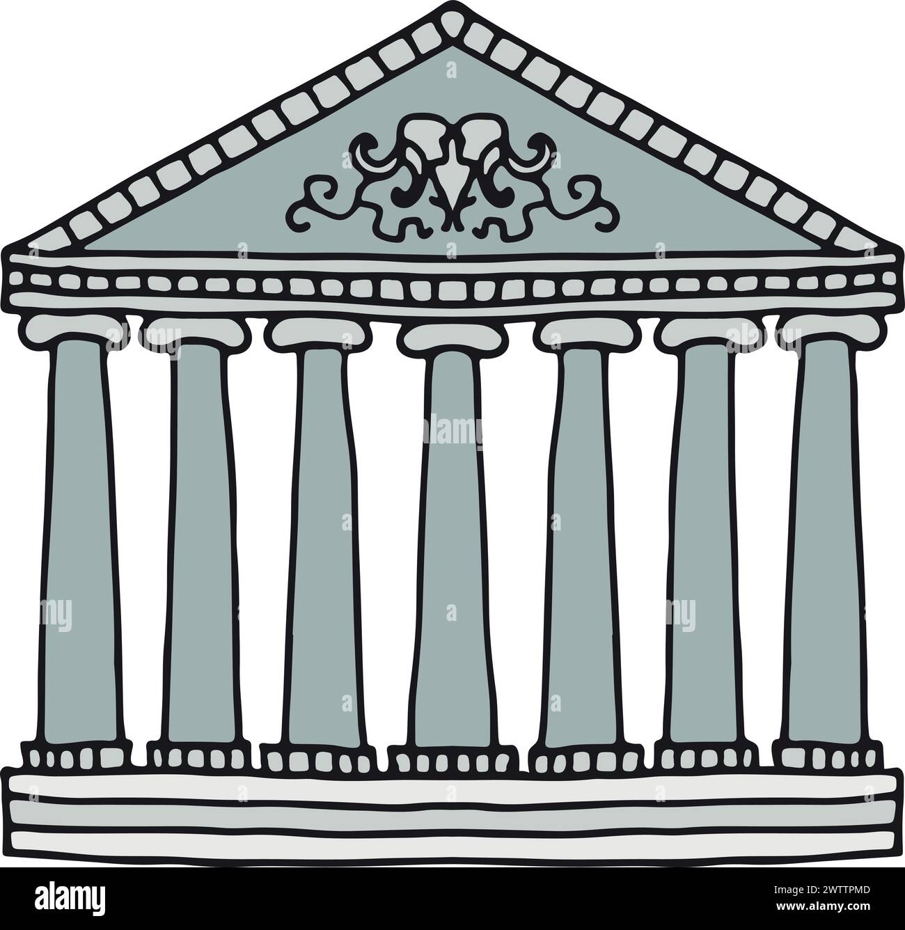 Building facade with classic columns color doodle drawing Stock Vector ...