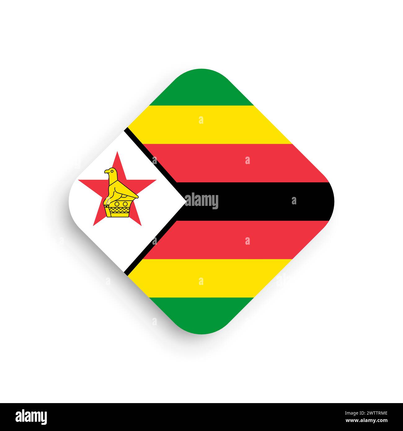 Zimbabwe flag - rhombus shape icon with dropped shadow isolated on ...