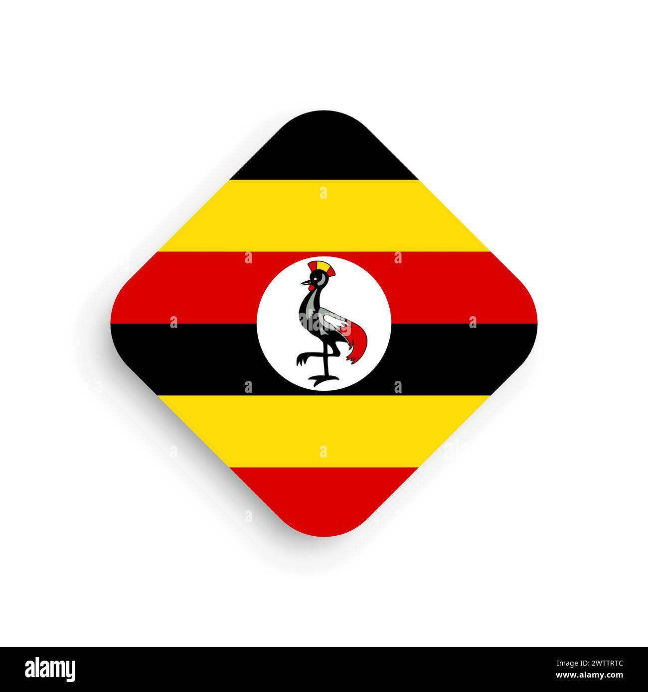 Uganda flag - rhombus shape icon with dropped shadow isolated on white ...