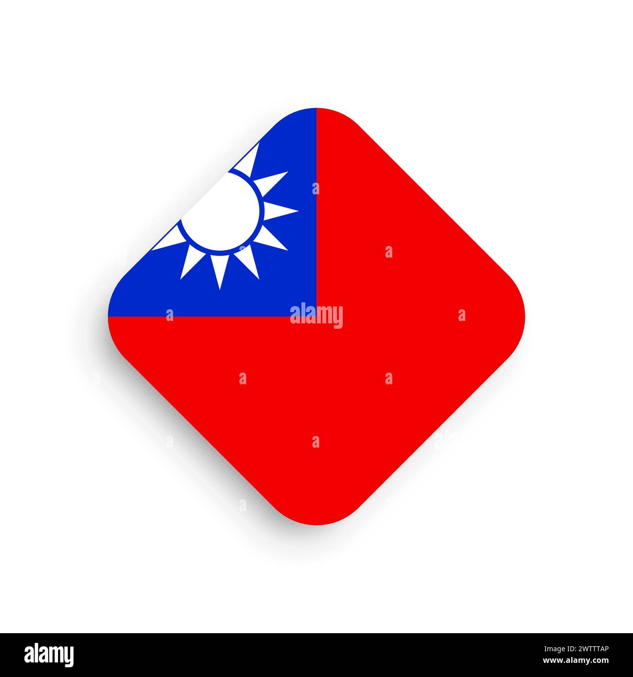 Taiwan flag - rhombus shape icon with dropped shadow isolated on white ...