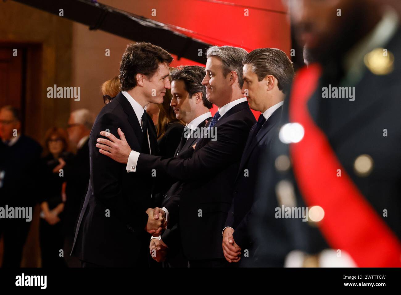 Ottawa, Canada. 19th Mar, 2024. Prime Minister Justin Trudeau greets ...