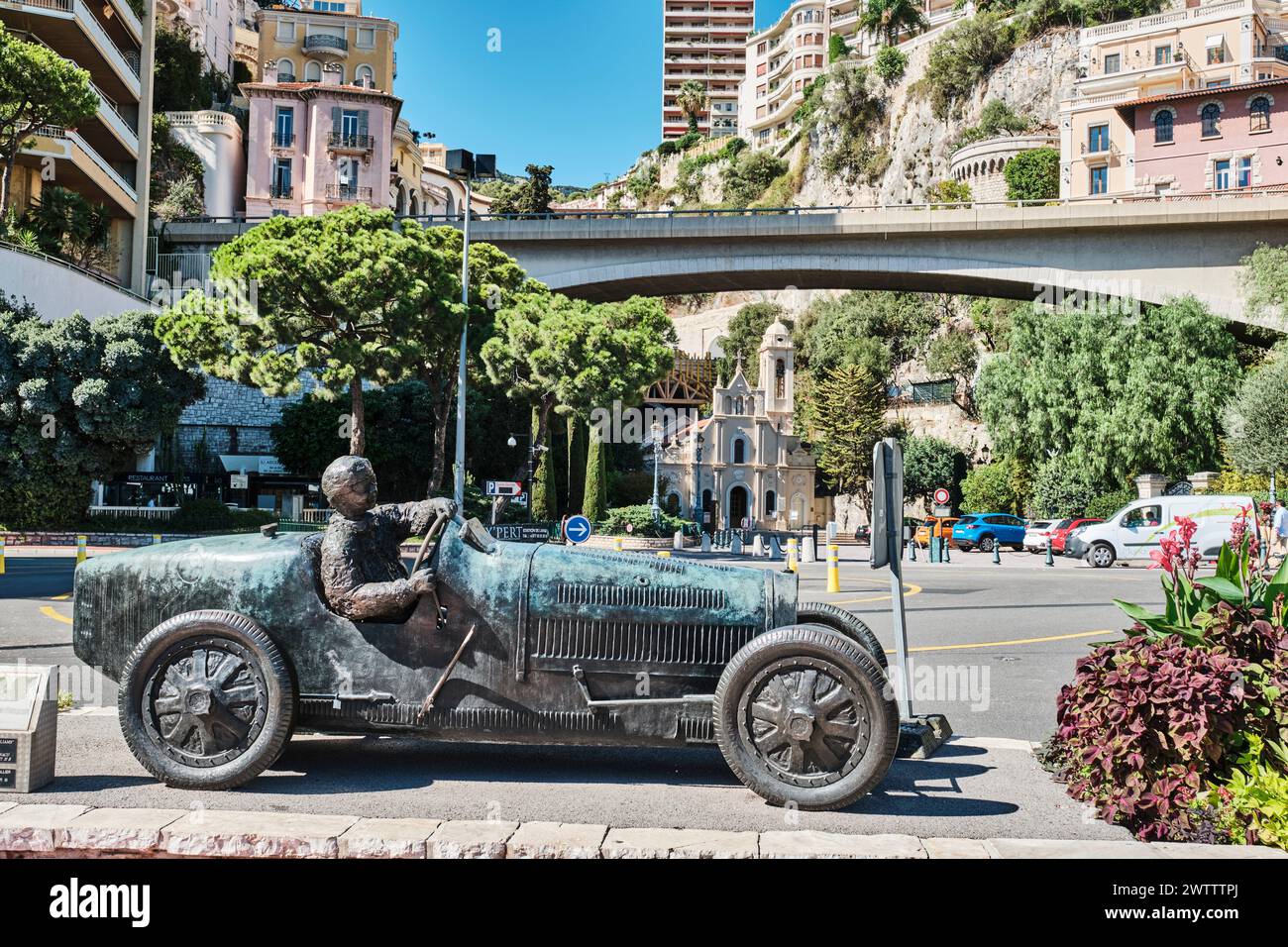 Monaco, Monte Carlo - 09 19 2021: Statue of vintage race car driver in ...