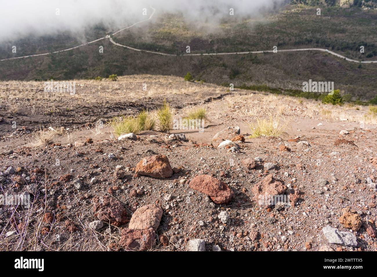 Lava sediments at crater on Mount Vesuvius active volcano, Naples ...