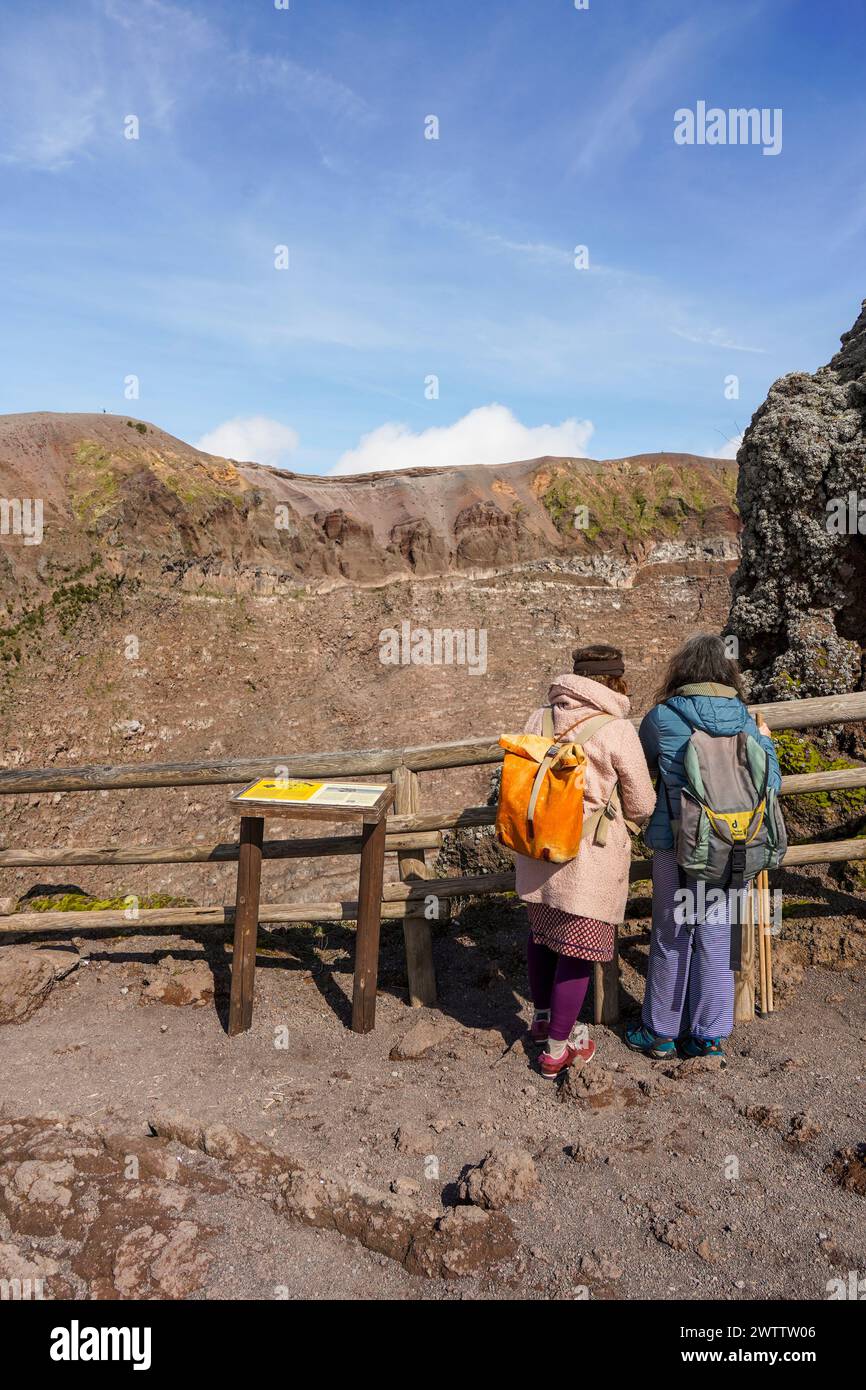 Visitors walking up the crater of the Vesuvius volcano, Naples, Italy ...