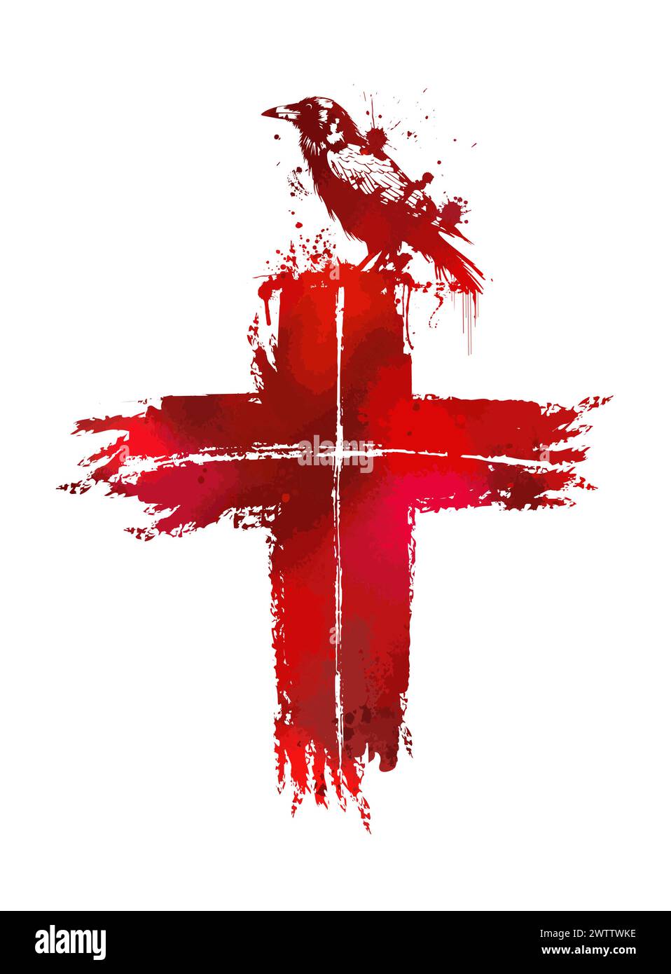 Cross with a red crow. hand drawing. Not AI, Vector illustration Stock ...