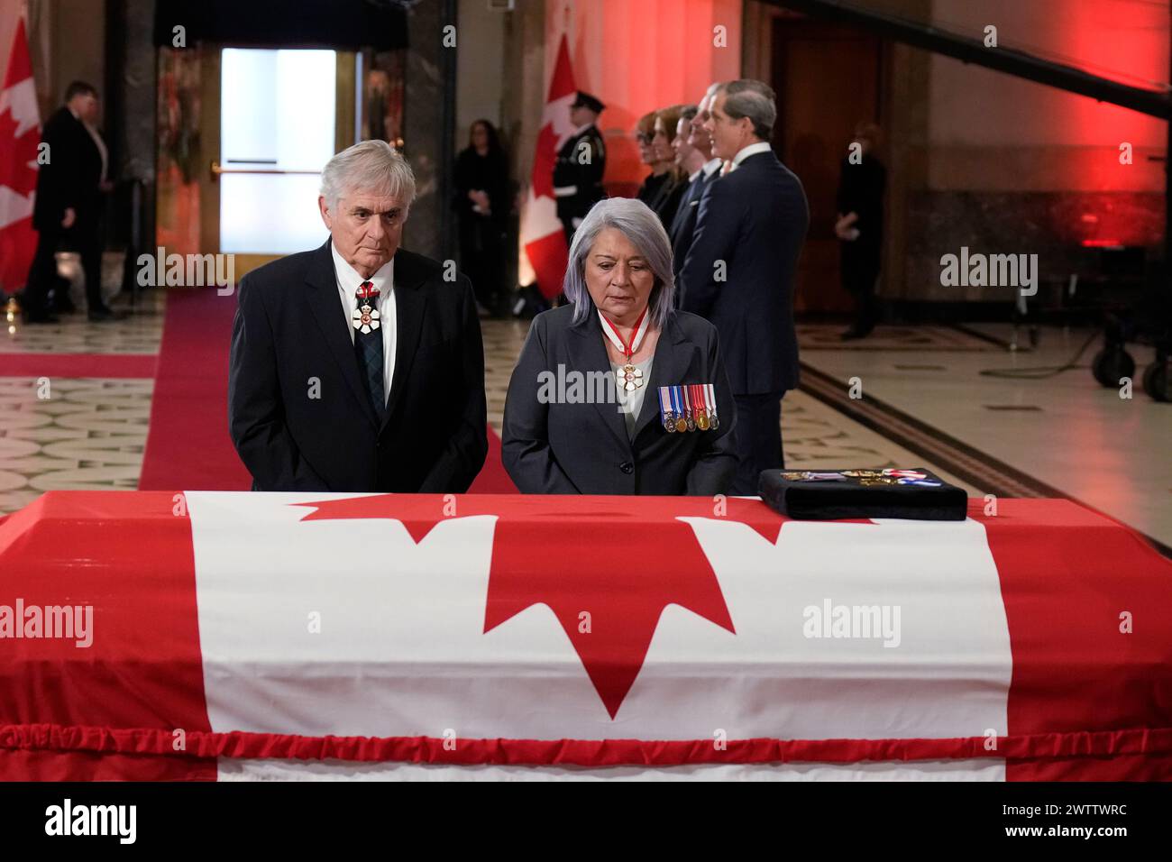 Ottawa, Canada. 19th Mar, 2024. Gov. Gen. Mary Simon and her husband Whit Fraser pay their ...