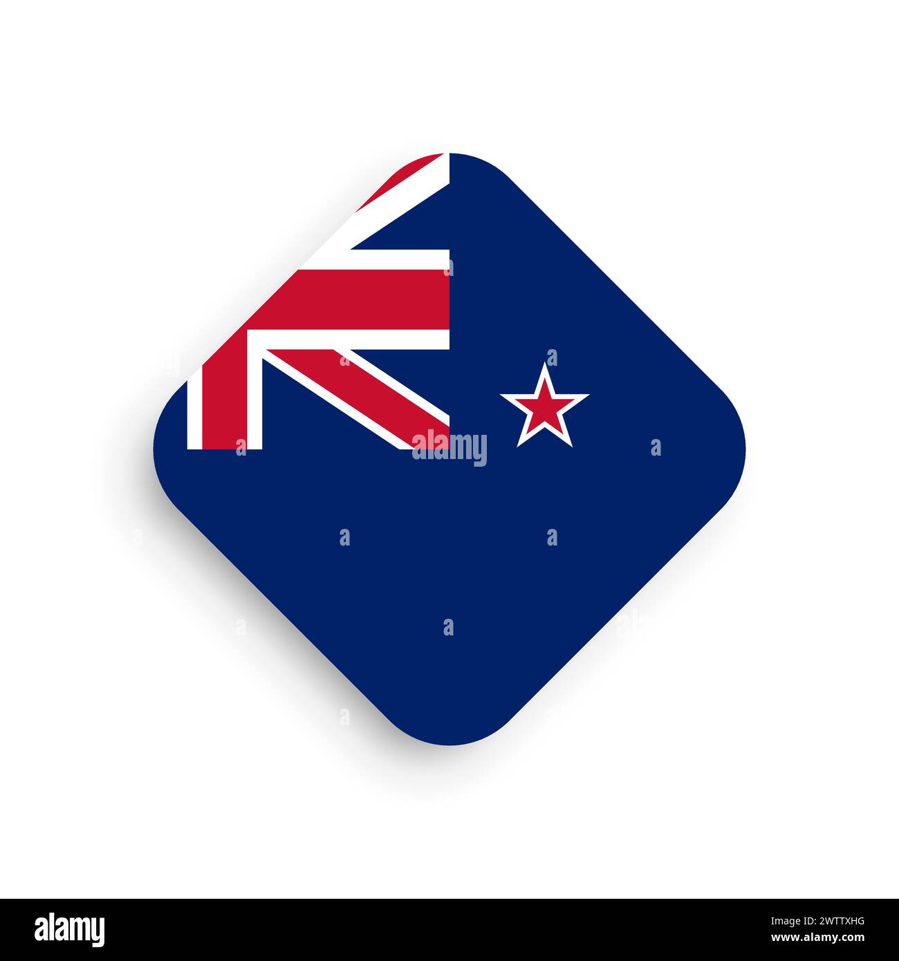 New Zealand flag - rhombus shape icon with dropped shadow isolated on ...