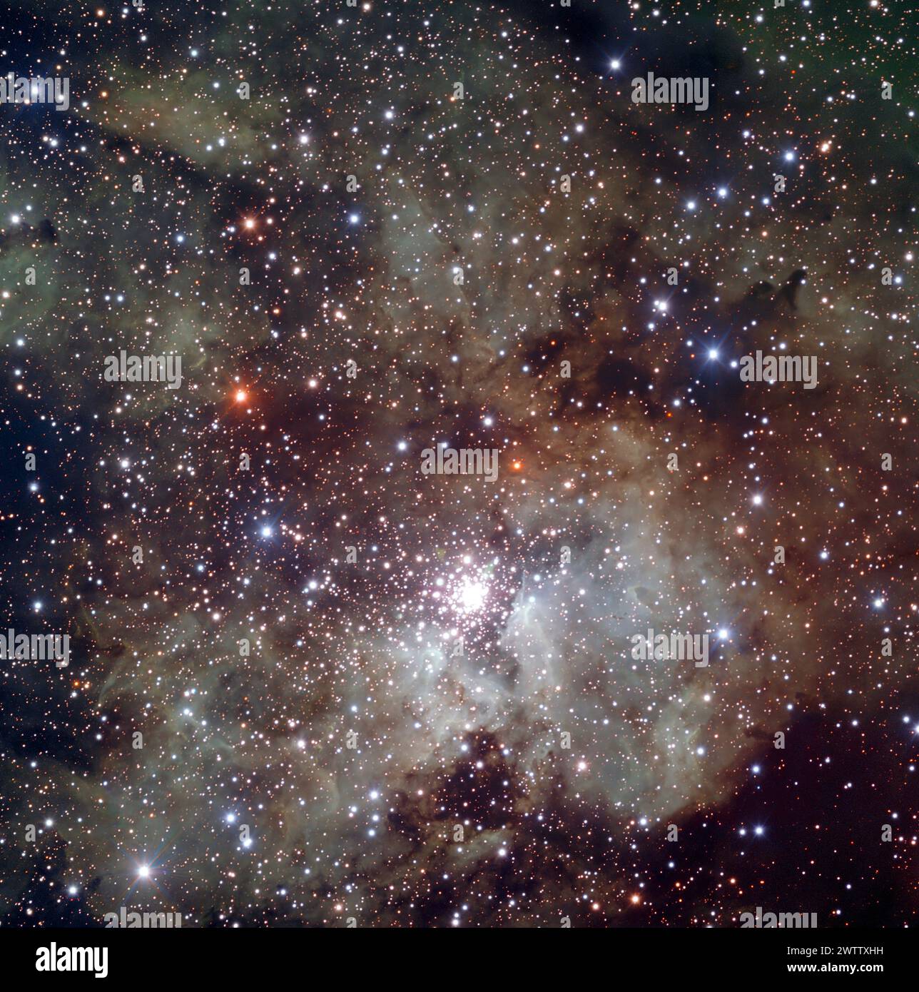 Star cluster amidst a colorful nebula Stock Photo - Alamy