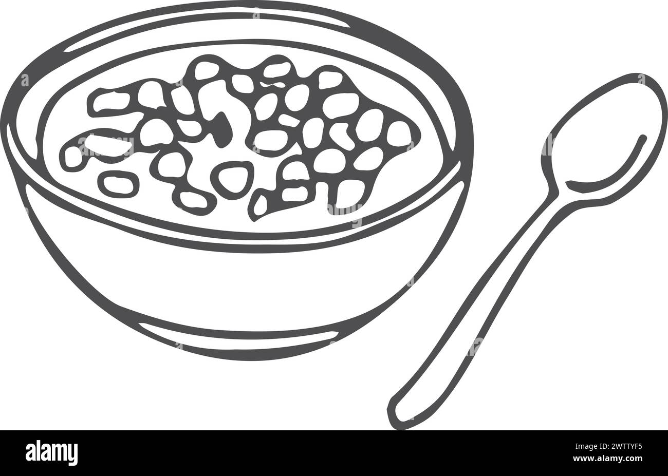 Grain cereal dish sketch. Breakfast bowl drawing Stock Vector Image ...