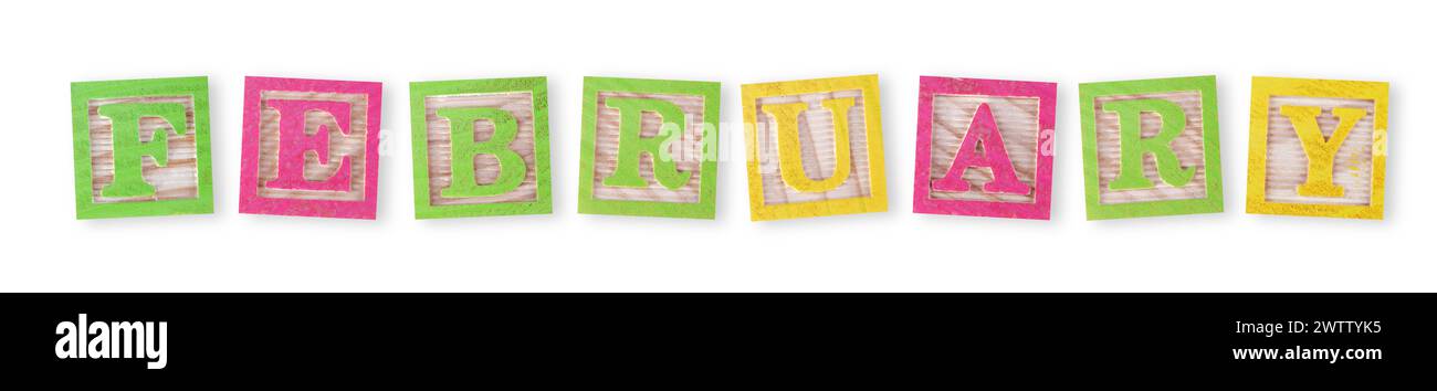 February concept with childs wood blocks Stock Photo - Alamy
