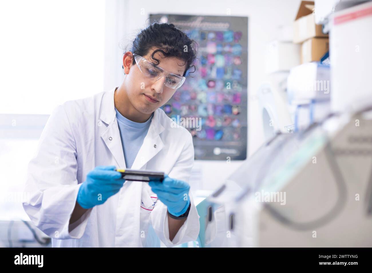 Scientist examining a specimen slide in a laboratory setting Stock ...