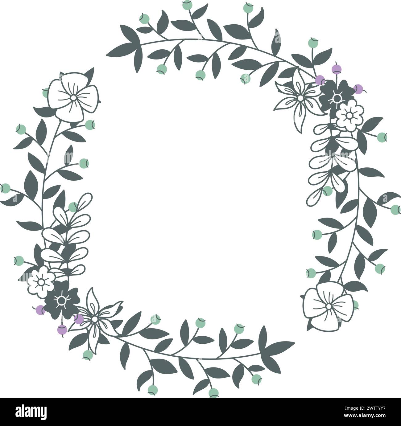 Round floral border. Elegant vintage botanical decoration Stock Vector ...