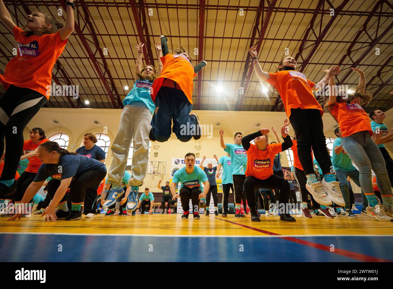 Children jump during a sports demonstration marking the upcoming World ...