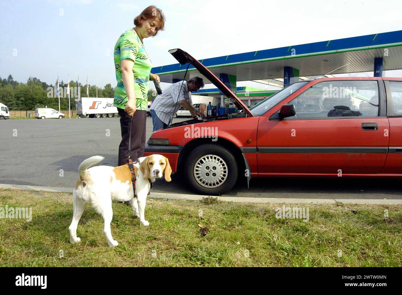 car repair after a breakdown, fixing broken parts of an automobile car ...