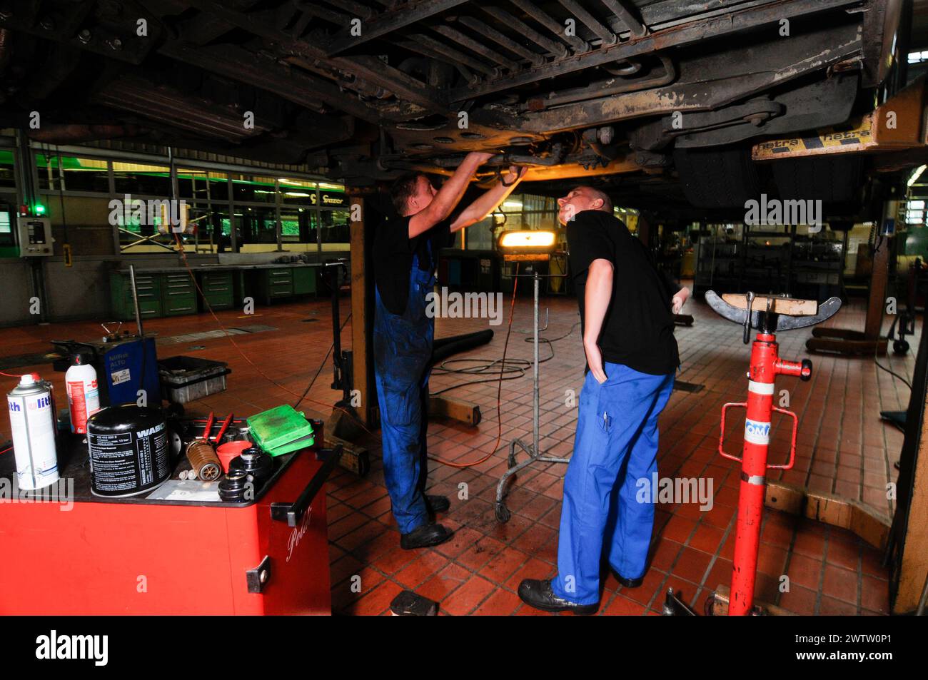 car repair after a breakdown, fixing broken parts of an automobile car ...