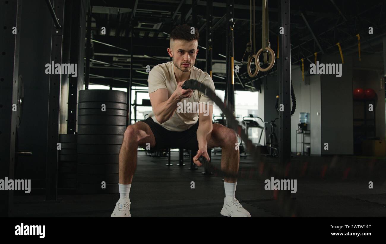 Muscular strong Caucasian athletic man guy bodybuilder trainer ...