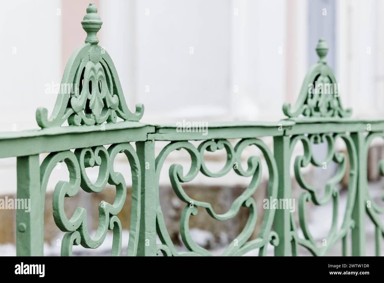 Decoration design elements of an outdoor vintage green forged railings ...
