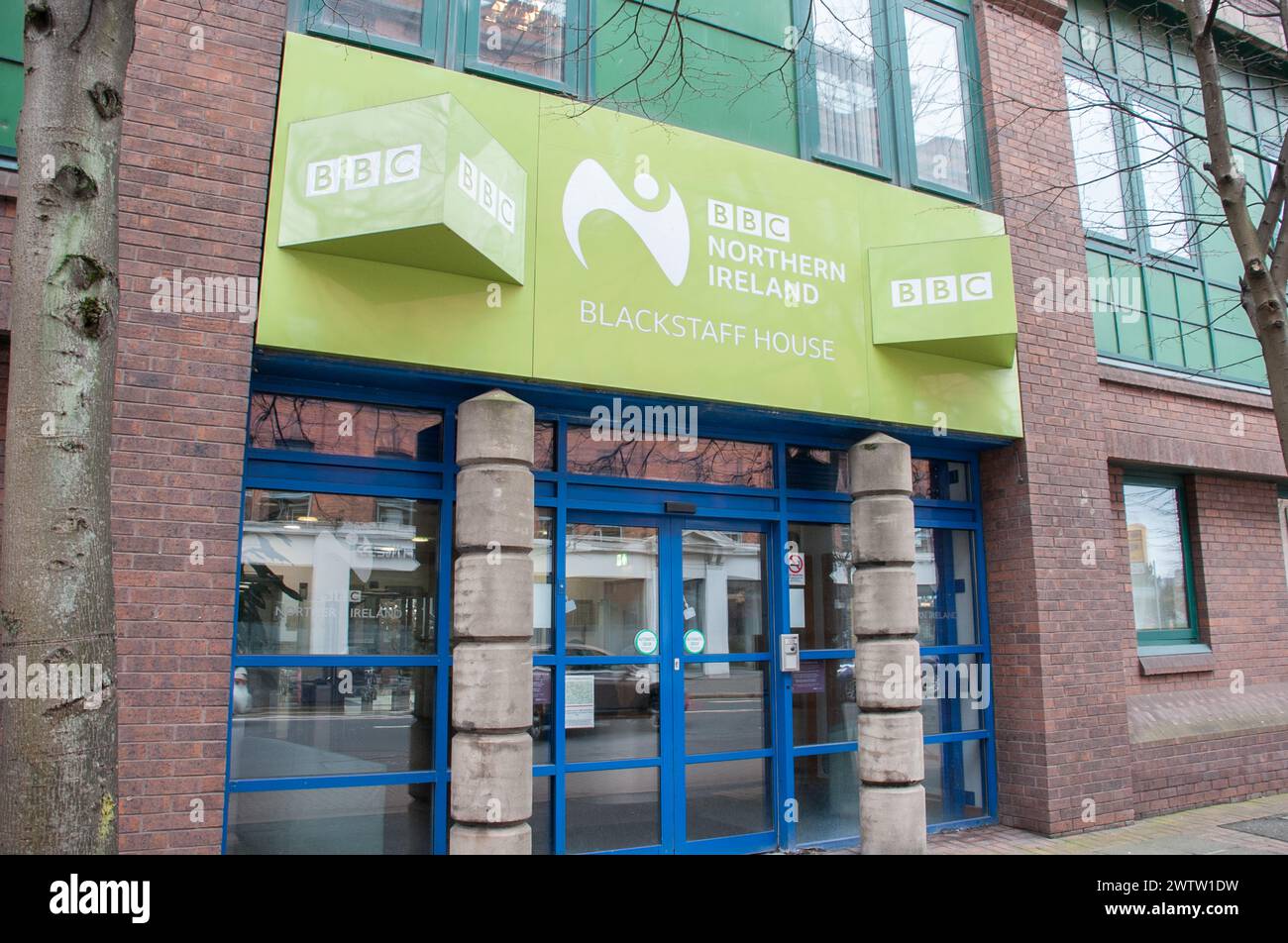 BBC logo, Northern Ireland HQ in Belfast City Stock Photo - Alamy